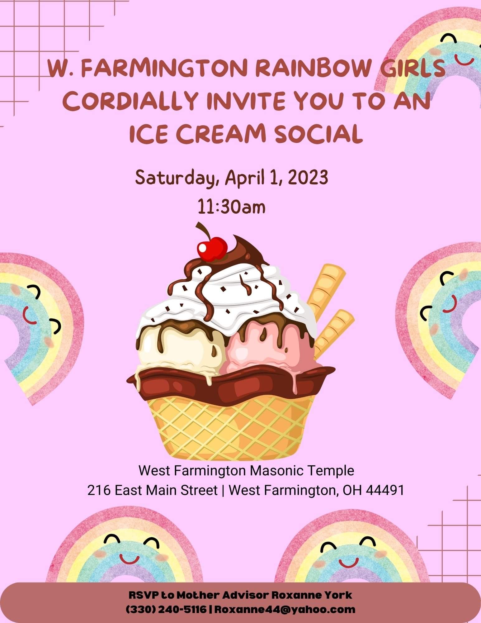 West Farmington Rainbow – Ice Cream Social Invitation – Warren Trestleboard