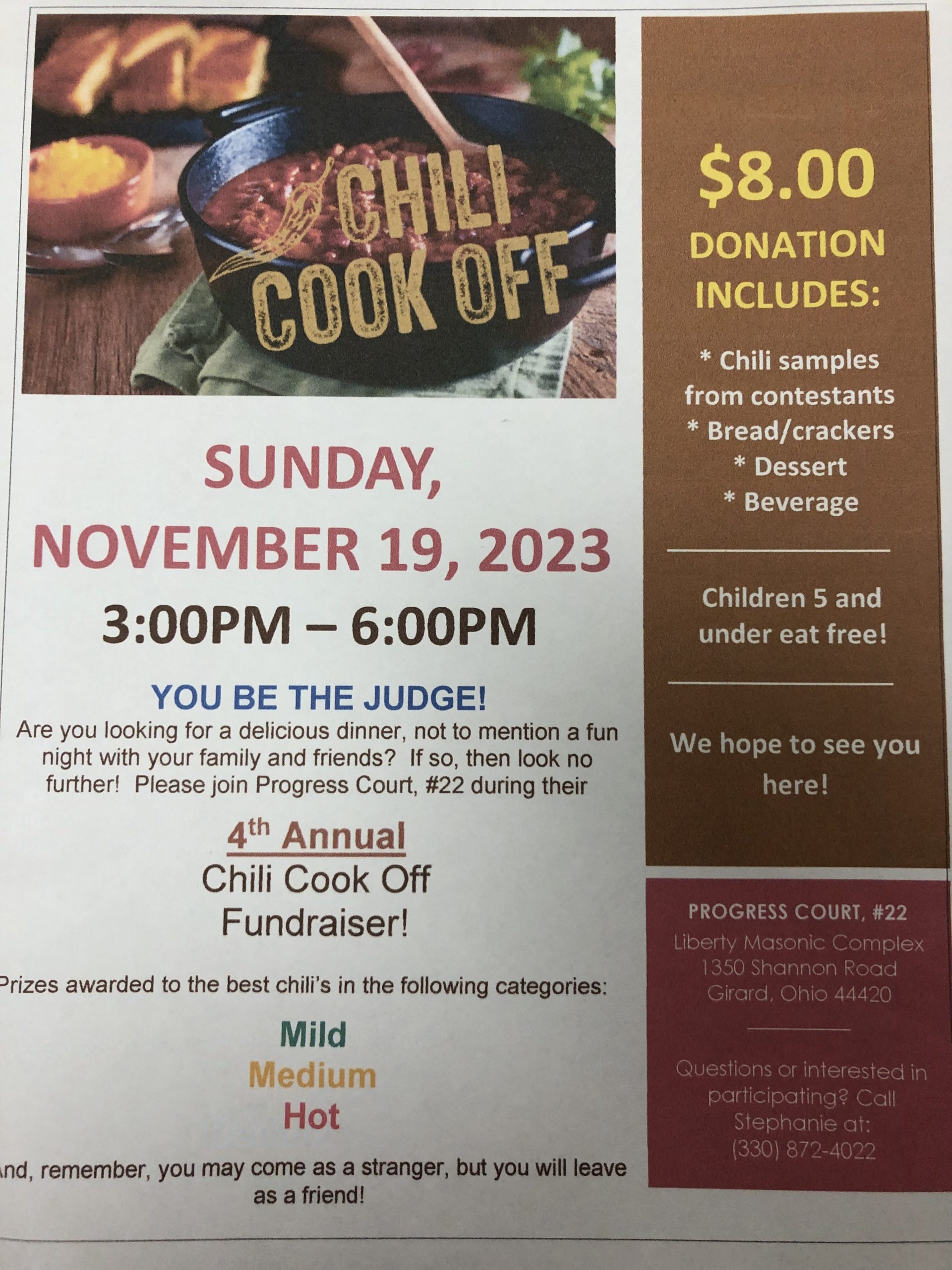 AMARANTH CHILI COOK OFF – NOVEMBER 19TH – Warren Trestleboard
